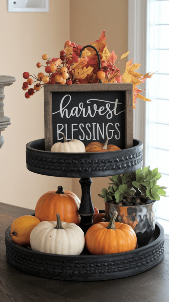 14 Beautiful and Charming Fall Tiered Tray Decor Ideas